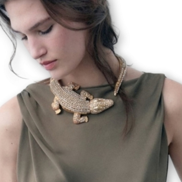 Zara | Jewelry | Zara Crocodile Rhinestone Metal Choker Necklace | Poshmark